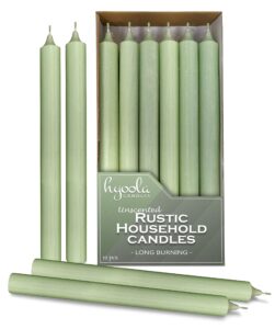 hyoola 10 inch dinner candles - 12 pack - light green tall candles - unscented rustic candles - long burning candle sticks