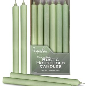 Hyoola 10 Inch Dinner Candles - 12 Pack - Light Green Tall Candles - Unscented Rustic Candles - Long Burning Candle Sticks