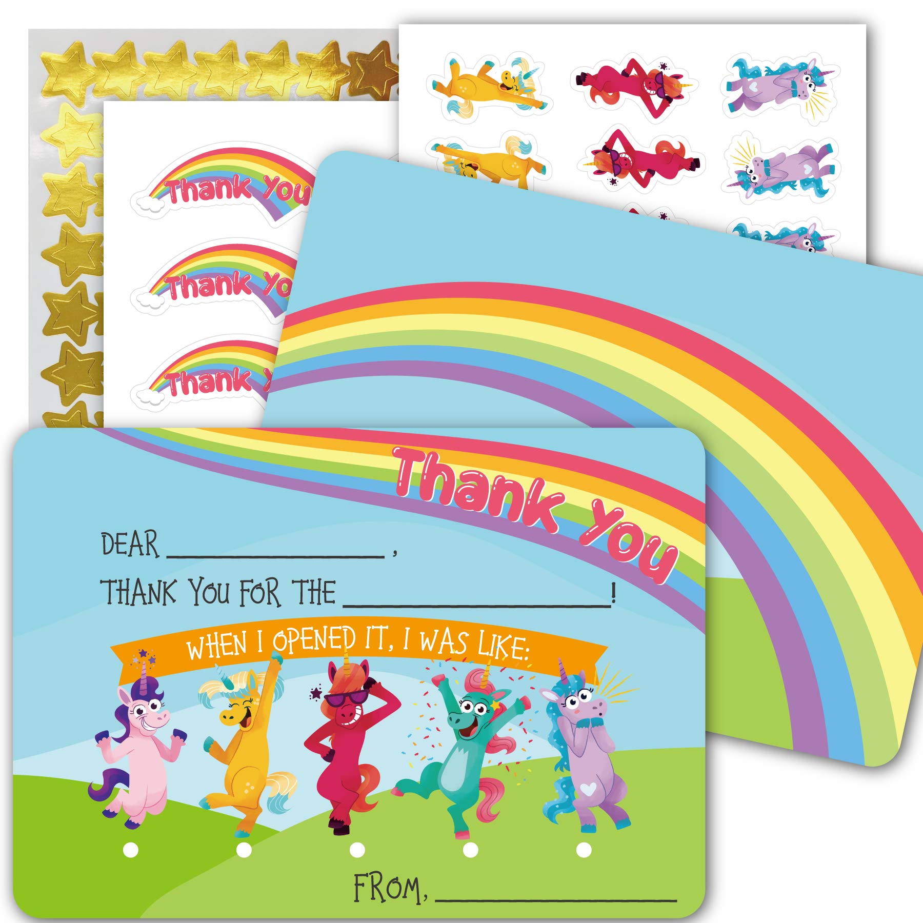 Gooji Funny Unicorn Thank You Cards – 25pcs Double Sided 4.25x6 Unicorn Thank You Cards With 25 Envelopes – Magical Cards For Baby Shower, Birthday Party And Girls Birthday Party Supplies