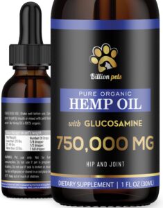 billion pets hemp oil for dogs and cats – pure organic extract calming aid drops with glucosamine for hip support, immune function, balanced mood and skin health