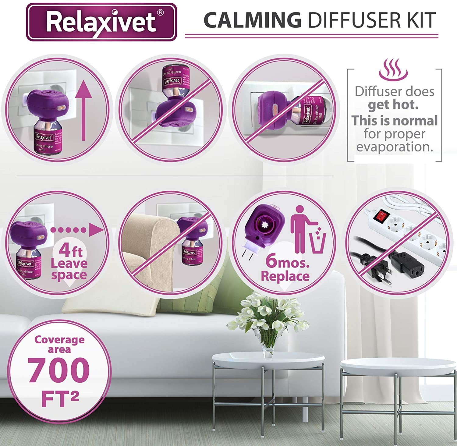 Calming Cat Diffuser Refill & Anti Anxiety Pet Products - Feline Calm Pheromones & Cats Comfort - Stress Relief Help with Pee, New Zone, Aggression, Fighting with Dogs & Behavior Control