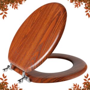 round toilet seat molded wood toilet seat with zinc alloy hinges, easy to install also easy to clean, anti-pinch wooden toilet seat by angol shiold (round, brownish yellow)