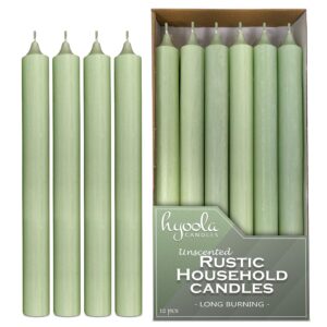 Hyoola 10 Inch Dinner Candles - 12 Pack - Light Green Tall Candles - Unscented Rustic Candles - Long Burning Candle Sticks