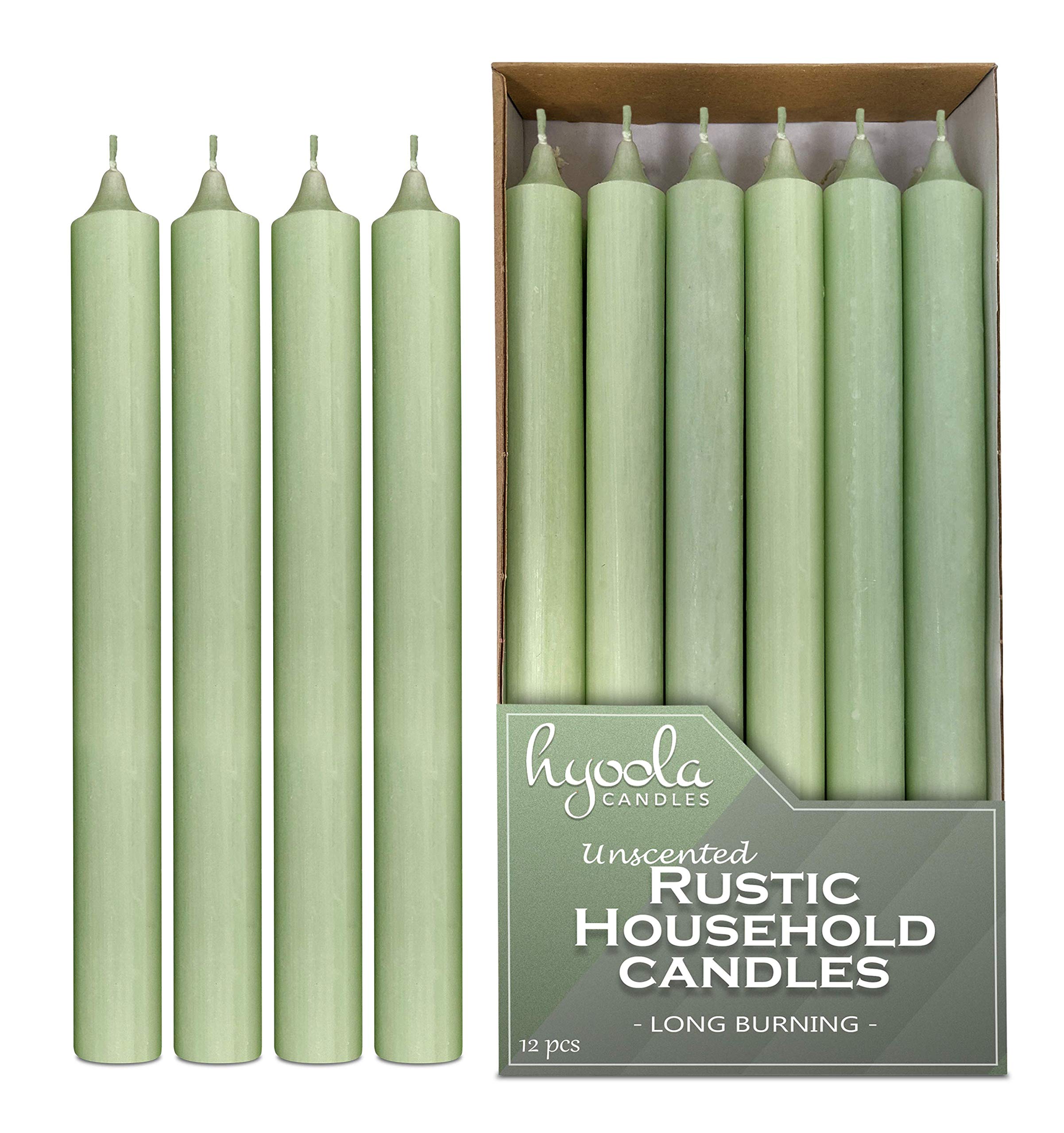 Hyoola 10 Inch Dinner Candles - 12 Pack - Light Green Tall Candles - Unscented Rustic Candles - Long Burning Candle Sticks