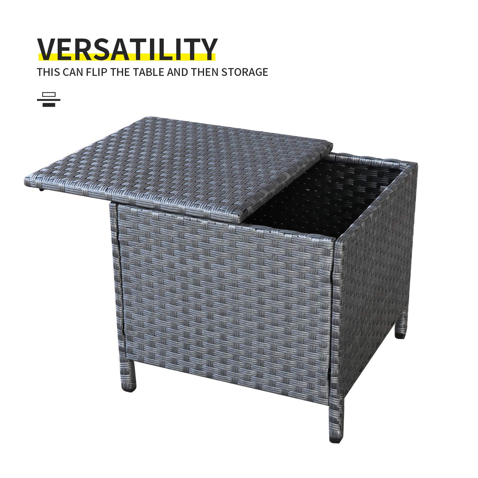 Valita Careland Outdoor PE Wicker Side Table with Storage Patio Resin Rattan End Table Square Container for Furniture Covers, Toys and Gardening Tools Grey