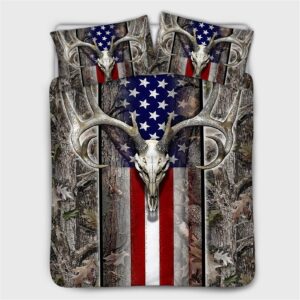 seanative quilts cover gray comforter covers with pillow case for boys mens american flag wood deer skull camo bedding set dormroom beige lining queen size 88x88inches