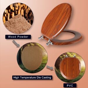 Round Toilet Seat Molded Wood Toilet Seat with Zinc Alloy Hinges, Easy to Install also Easy to Clean, Anti-pinch Wooden Toilet Seat by Angol Shiold (Round, Brownish Yellow)