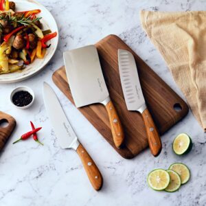 GRANDTIES Meat Cleaver – 6.5” Heavy Duty Butcher Vegetable Bone Knives, Full Tang Sharp High Carbon German Stainless Steel Chopper, Ergonomic Wooden Handle with Gift Box – Bosco Series