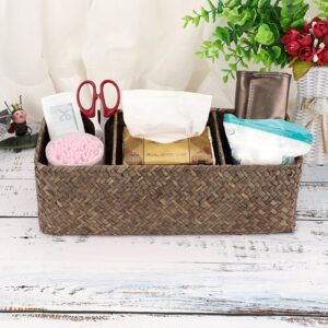 Hipiwe Seagrass Nesting Storage Basket - 3 Compartment Hand-Woven Wicker Toilet Paper Storage Bin Bathroom Organize Basket for Shelves, Kitchen Cabinets, Pantry, Bathroom, Closets Organizer