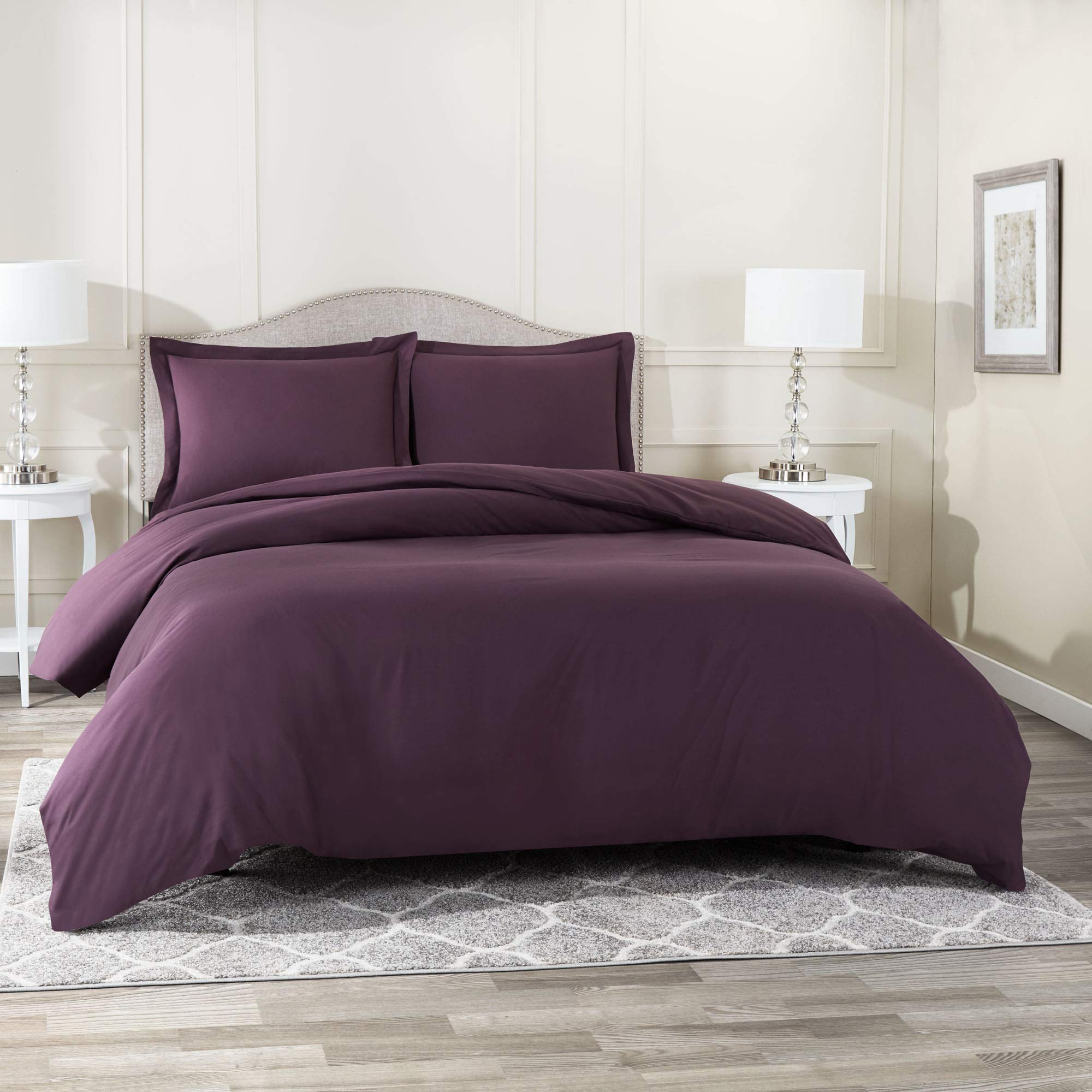 ABP Collection Duvet Set - Twin XL, Purple 100% Cotton 800 Thread Count Duvet Cover Sets (1 Zipper Closure Duvet Cover, 1 Fitted Sheet with 15" Deep Pocket, 2 Pillow Shams) 4 Pieces Duvet Cover Set