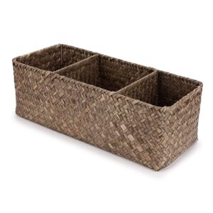 hipiwe seagrass nesting storage basket - 3 compartment hand-woven wicker toilet paper storage bin bathroom organize basket for shelves, kitchen cabinets, pantry, bathroom, closets organizer