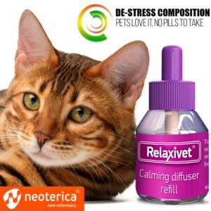 Calming Cat Diffuser Refill & Anti Anxiety Pet Products - Feline Calm Pheromones & Cats Comfort - Stress Relief Help with Pee, New Zone, Aggression, Fighting with Dogs & Behavior Control