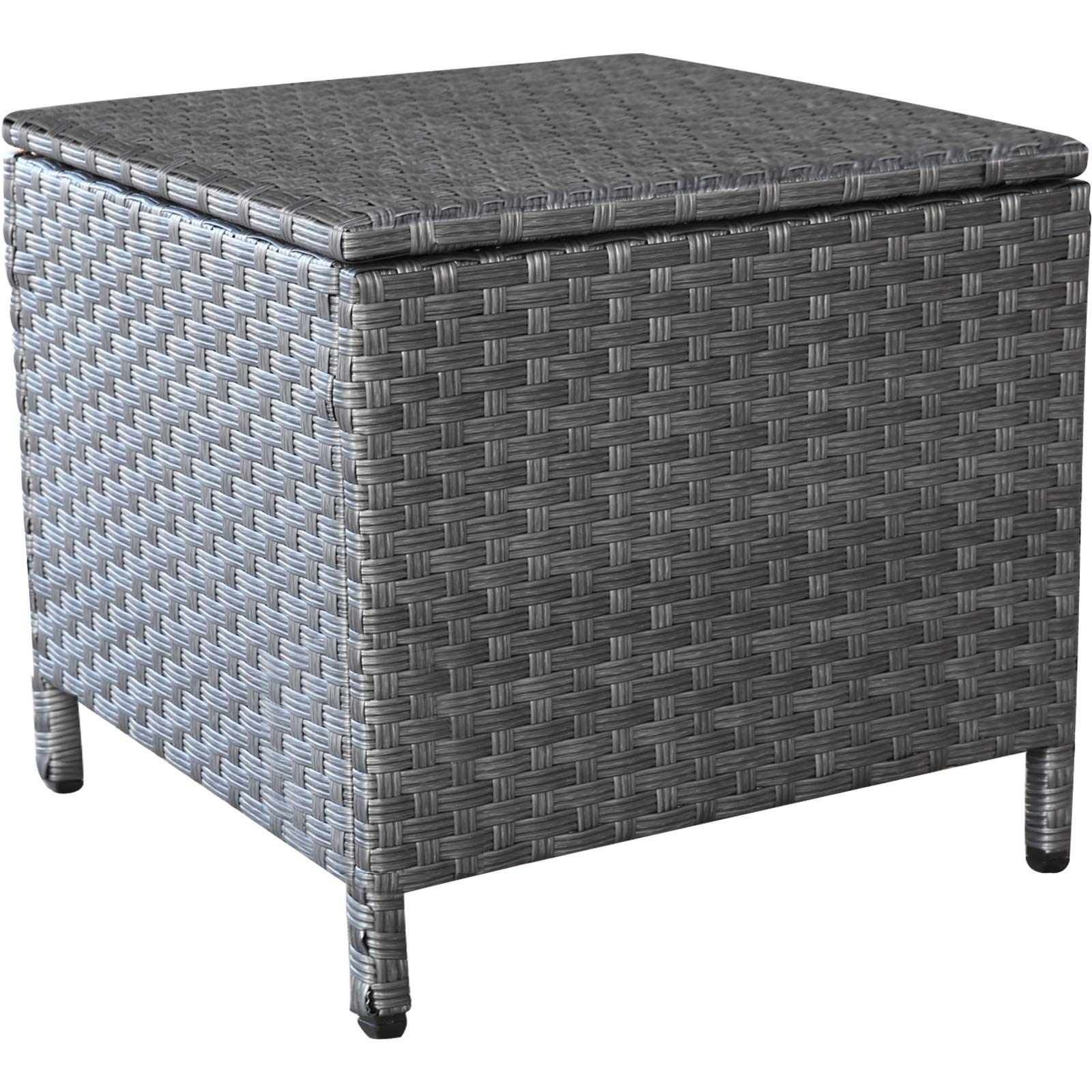 Valita Careland Outdoor PE Wicker Side Table with Storage Patio Resin Rattan End Table Square Container for Furniture Covers, Toys and Gardening Tools Grey