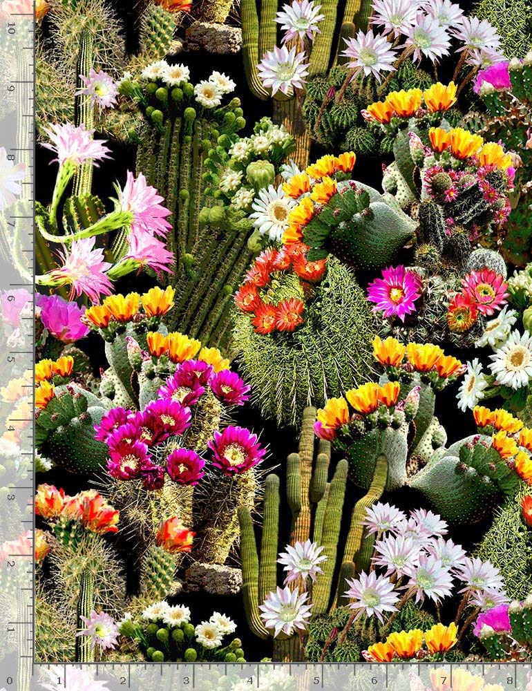 Timeless Treasures Packed Cacti Flowers Cactus Premium Quality 100% Cotton Fabric by The Yard.