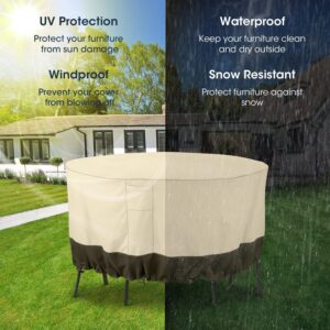 Patio Furniture Covers for Small Table Chairs Set, Outdoor Furniture Cover Waterproof, UV Resistant Anti-Fading Cover Outdoor Fire Pit Table Cover, Beige and Olive, 62 inch Diameter