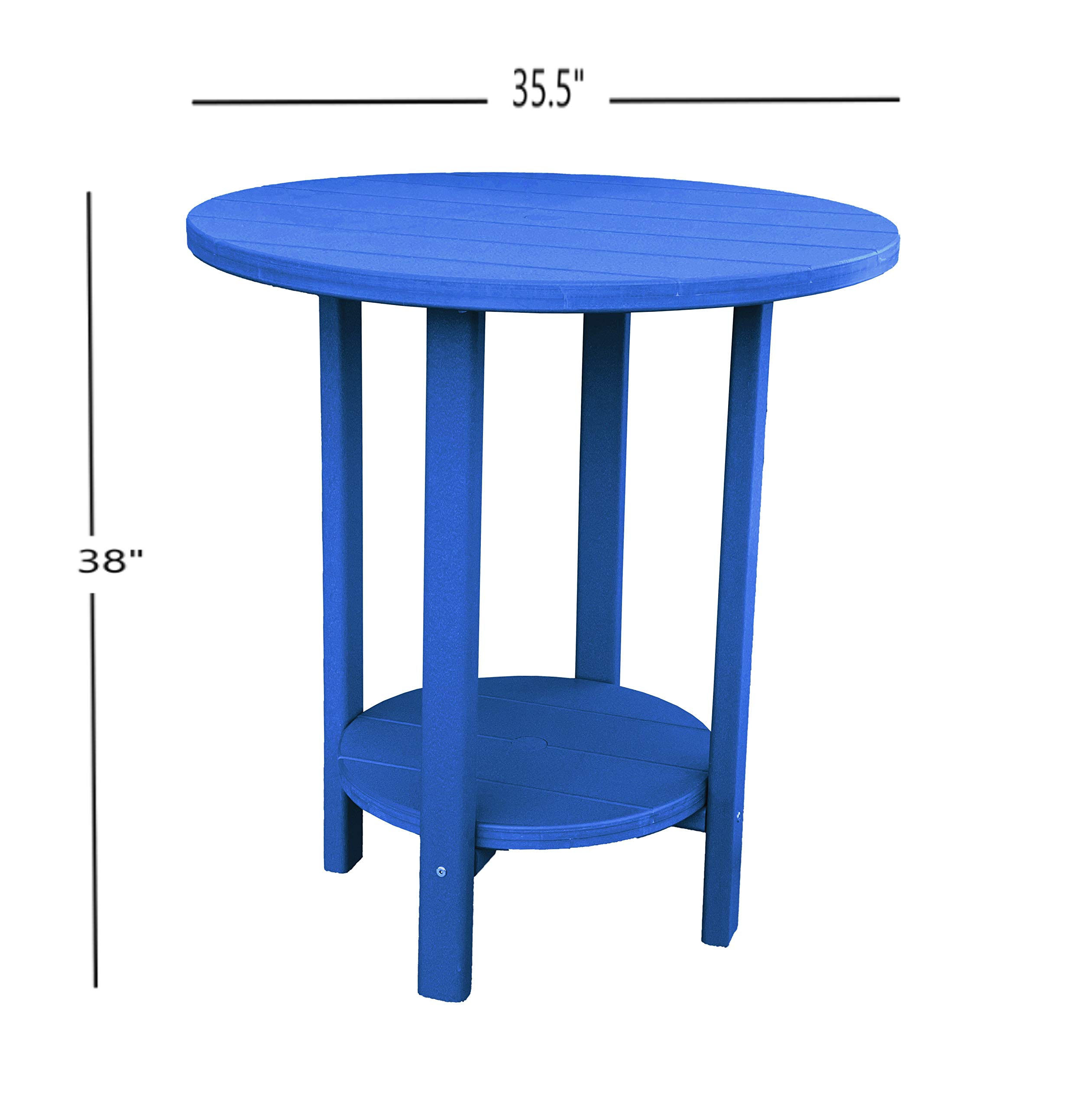 Phat Tommy Round Bar Height Patio Table - Outdoor Bar Table - Balcony Height Patio Furniture for Your Deck - Poly Outdoor Furniture, Blue