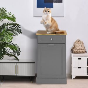 anbuy tilt out trash cabinet can bin kitchen wooden trash can free standing holder recycling cabinet with hideaway drawer wooden trash holder (grey)