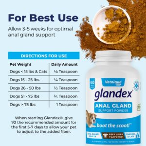 Vetnique Labs Glandex Dog Anal Gland Fiber Supplement Beef Powder (4oz) & Dermabliss Dog Allergy Itch Relief Soft Chews (30ct) Bundle