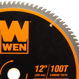 WEN BL1200 12-Inch 100-Tooth Carbide-Tipped Ultra-Fine Finish Professional Woodworking Saw Blade for Miter Saws and Table Saws, Silver