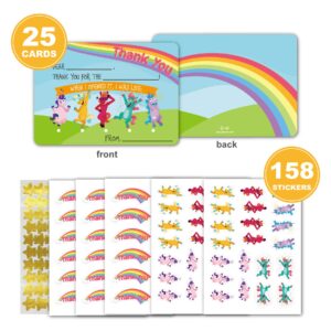 Gooji Funny Unicorn Thank You Cards – 25pcs Double Sided 4.25x6 Unicorn Thank You Cards With 25 Envelopes – Magical Cards For Baby Shower, Birthday Party And Girls Birthday Party Supplies