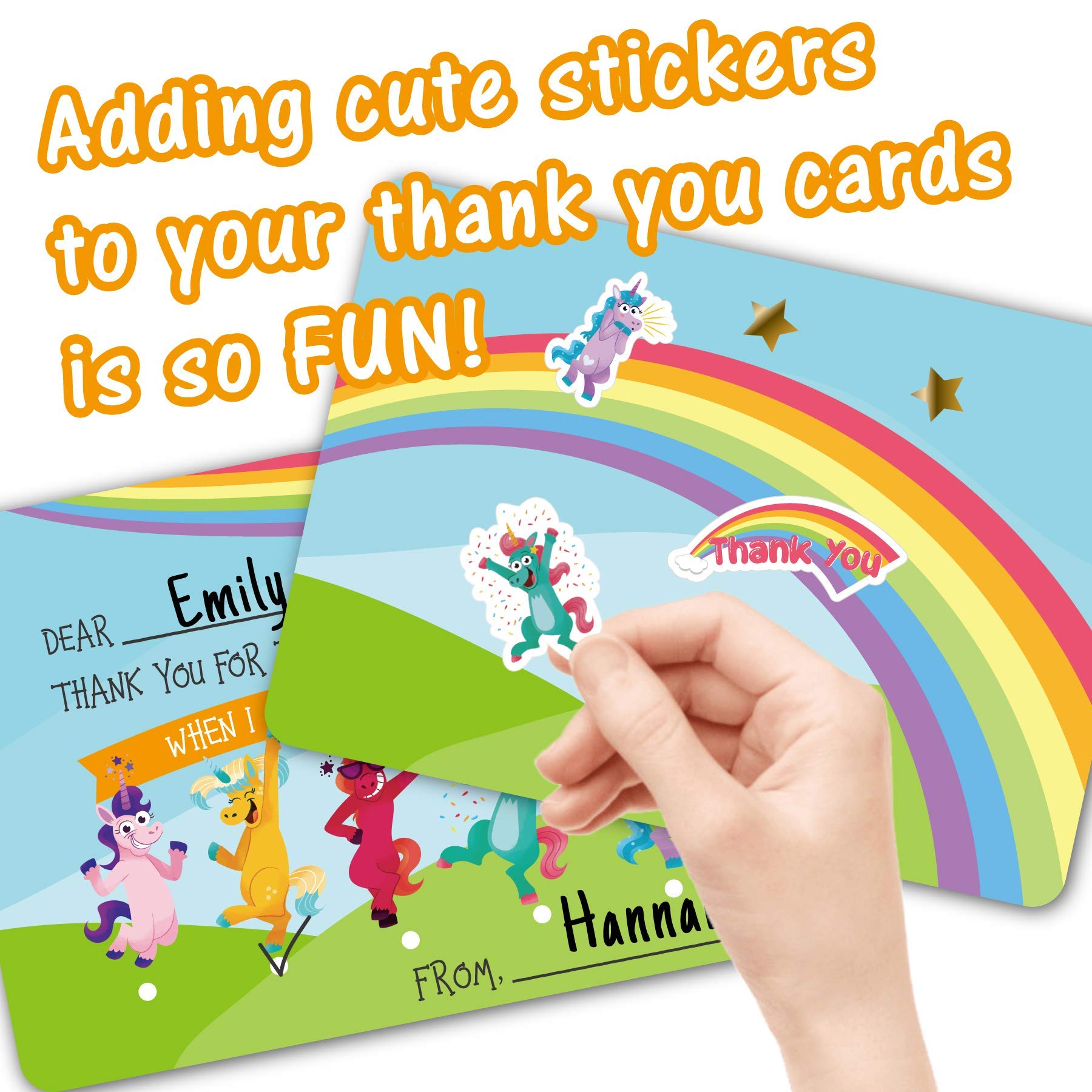 Gooji Funny Unicorn Thank You Cards – 25pcs Double Sided 4.25x6 Unicorn Thank You Cards With 25 Envelopes – Magical Cards For Baby Shower, Birthday Party And Girls Birthday Party Supplies