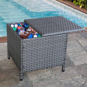 Valita Careland Outdoor PE Wicker Side Table with Storage Patio Resin Rattan End Table Square Container for Furniture Covers, Toys and Gardening Tools Grey