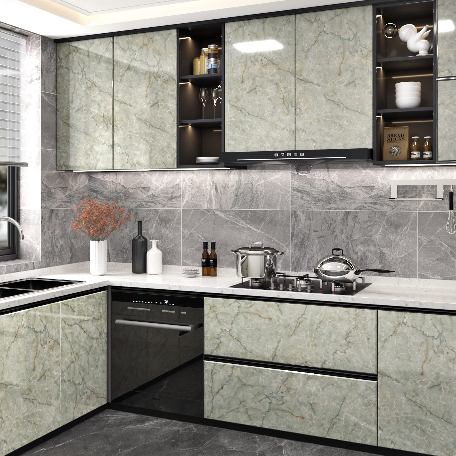 Green Marble Contact Paper for Countertops Waterproof Granite Marble Peel and Stick Wallpaper Decorative Contact Paper Vinyl for Kitchen Cabinets Green Marble Wall Paper for Backsplash 15.8" x 78.7"