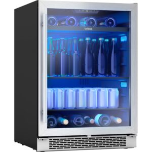 zephyr brisas 24 inch wine fridge single zone under counter - beverage and wine cooler drink refrigerator for home with glass door 8 bottles 112 cans