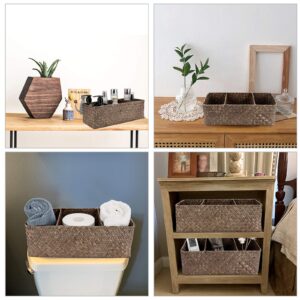 Hipiwe Seagrass Nesting Storage Basket - 3 Compartment Hand-Woven Wicker Toilet Paper Storage Bin Bathroom Organize Basket for Shelves, Kitchen Cabinets, Pantry, Bathroom, Closets Organizer