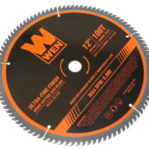 WEN BL1200 12-Inch 100-Tooth Carbide-Tipped Ultra-Fine Finish Professional Woodworking Saw Blade for Miter Saws and Table Saws, Silver