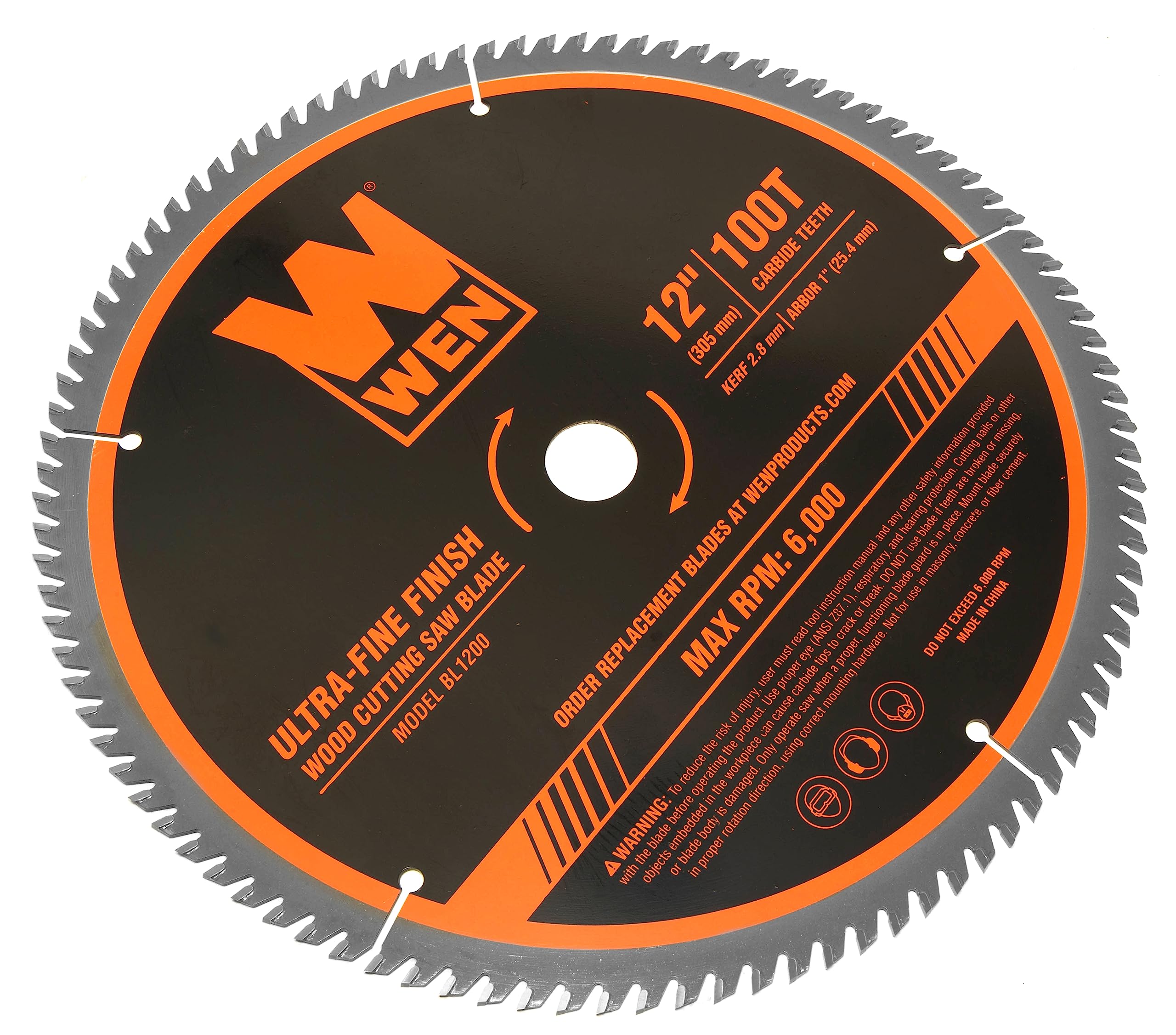 WEN BL1200 12-Inch 100-Tooth Carbide-Tipped Ultra-Fine Finish Professional Woodworking Saw Blade for Miter Saws and Table Saws, Silver