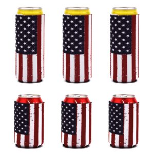 xinrui can coolers sleeves,6 pack usa flag reusable beer bottle cup insulator 12 oz neoprene hot and cold drinks soda cover for events or weddings bachelorette parties funny party supplies(flag)