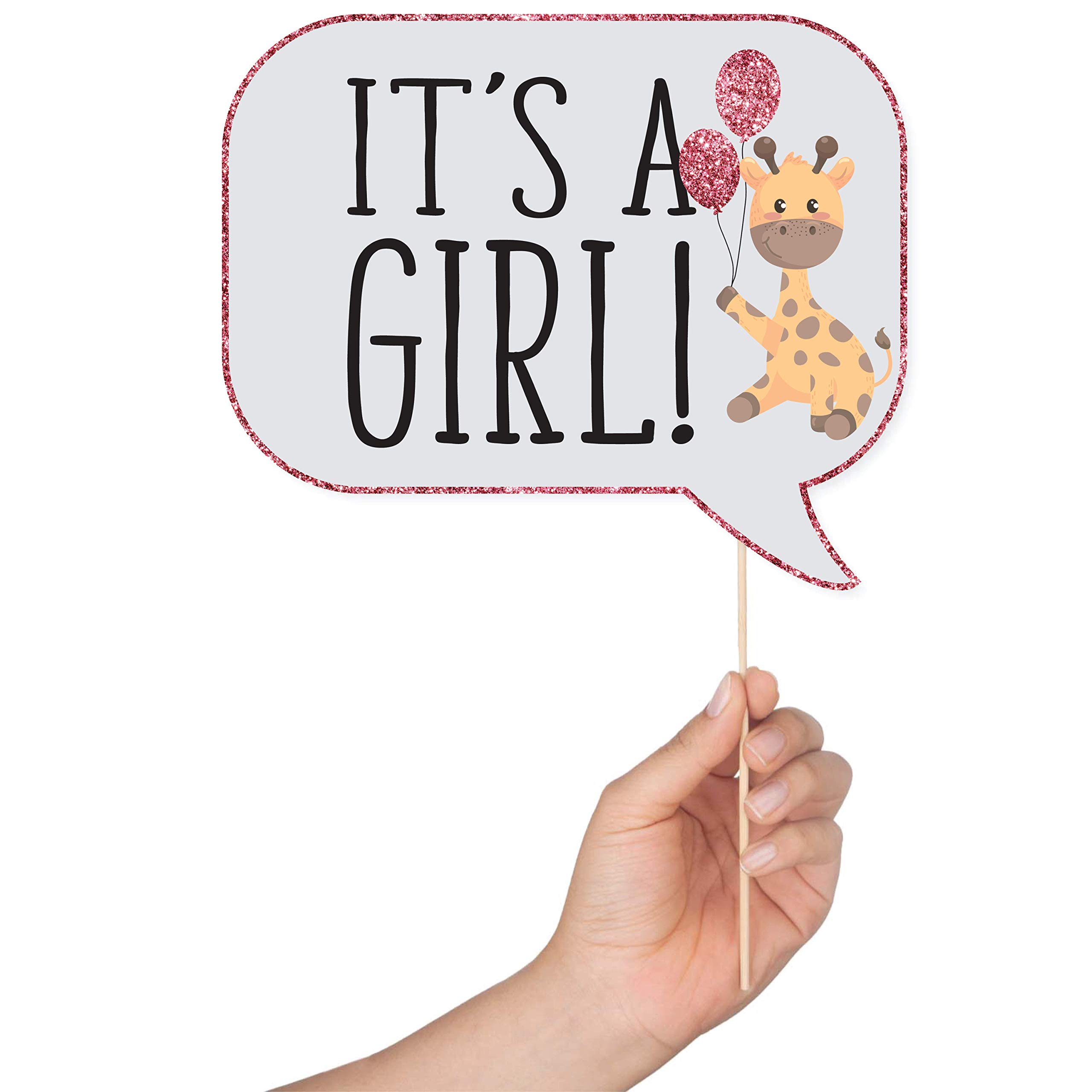 Girl Baby Shower Photo Booth Props - 41-pc Photobooth Kit with 8 x 10-Inch Sign, 60 Adhesive Pads, 45 Sticks - Baby Photo Booth Props Girl - Photo Props for Baby Shower