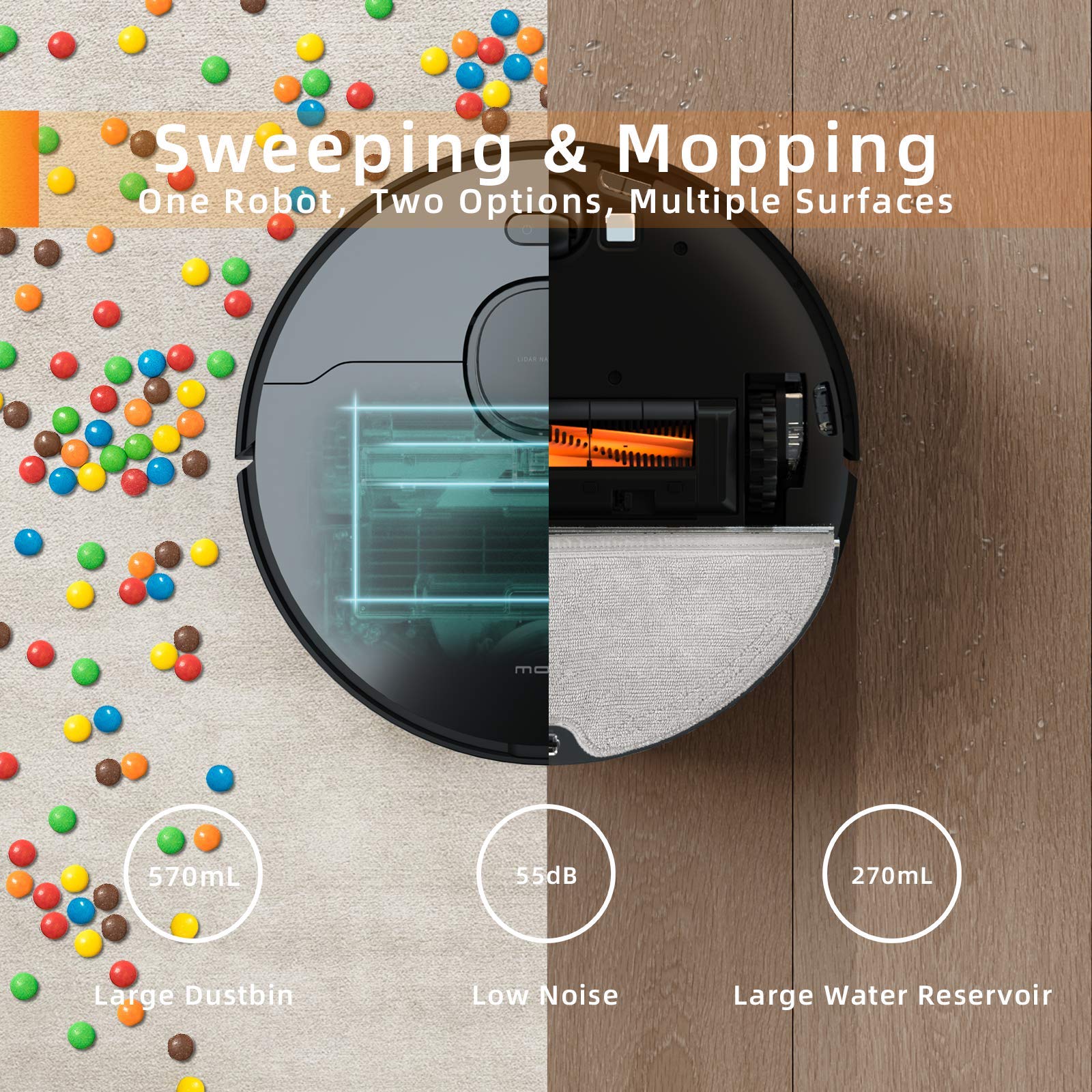 MOVA Robot Vacuum and Mop, Lidar Navigation Robot Vacuum, Robot Vacuum Cleaner with 4000Pa Strong Suction, Alexa, Smart Mapping, 5200mAh Large Battery, 2-in-1 Vacuum and Mop for Pet Hair, Carpet