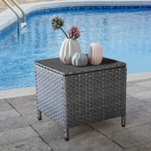 valita careland outdoor pe wicker side table with storage patio resin rattan end table square container for furniture covers, toys and gardening tools grey