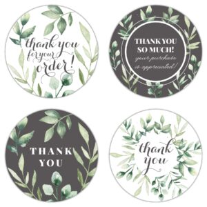 gooji business thank you stickers – 500pcs roll greenery thank you stamp – 1.5 inch thank you stickers for packaging – 4 designs – ideal for small business, boutiques