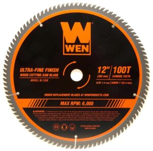 wen bl1200 12-inch 100-tooth carbide-tipped ultra-fine finish professional woodworking saw blade for miter saws and table saws, silver