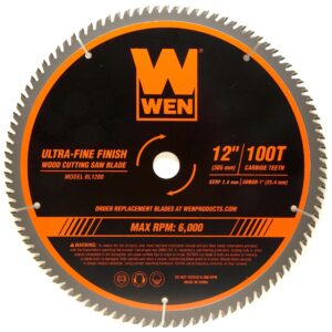 WEN BL1200 12-Inch 100-Tooth Carbide-Tipped Ultra-Fine Finish Professional Woodworking Saw Blade for Miter Saws and Table Saws, Silver