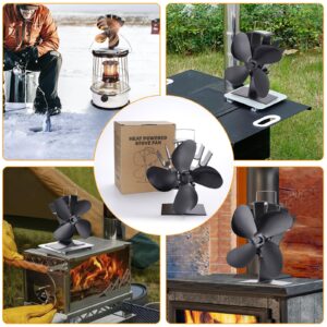 COMBIUBIU Wood Stove Fan 4 Blade Fireplace Fan for Wood Burning Stove,Heat Powered Stove Fan Komin Log Wood Stove Accessories,Silent Operation Circulating Warm Air(Non Electric)