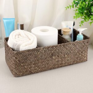 Hipiwe Seagrass Nesting Storage Basket - 3 Compartment Hand-Woven Wicker Toilet Paper Storage Bin Bathroom Organize Basket for Shelves, Kitchen Cabinets, Pantry, Bathroom, Closets Organizer