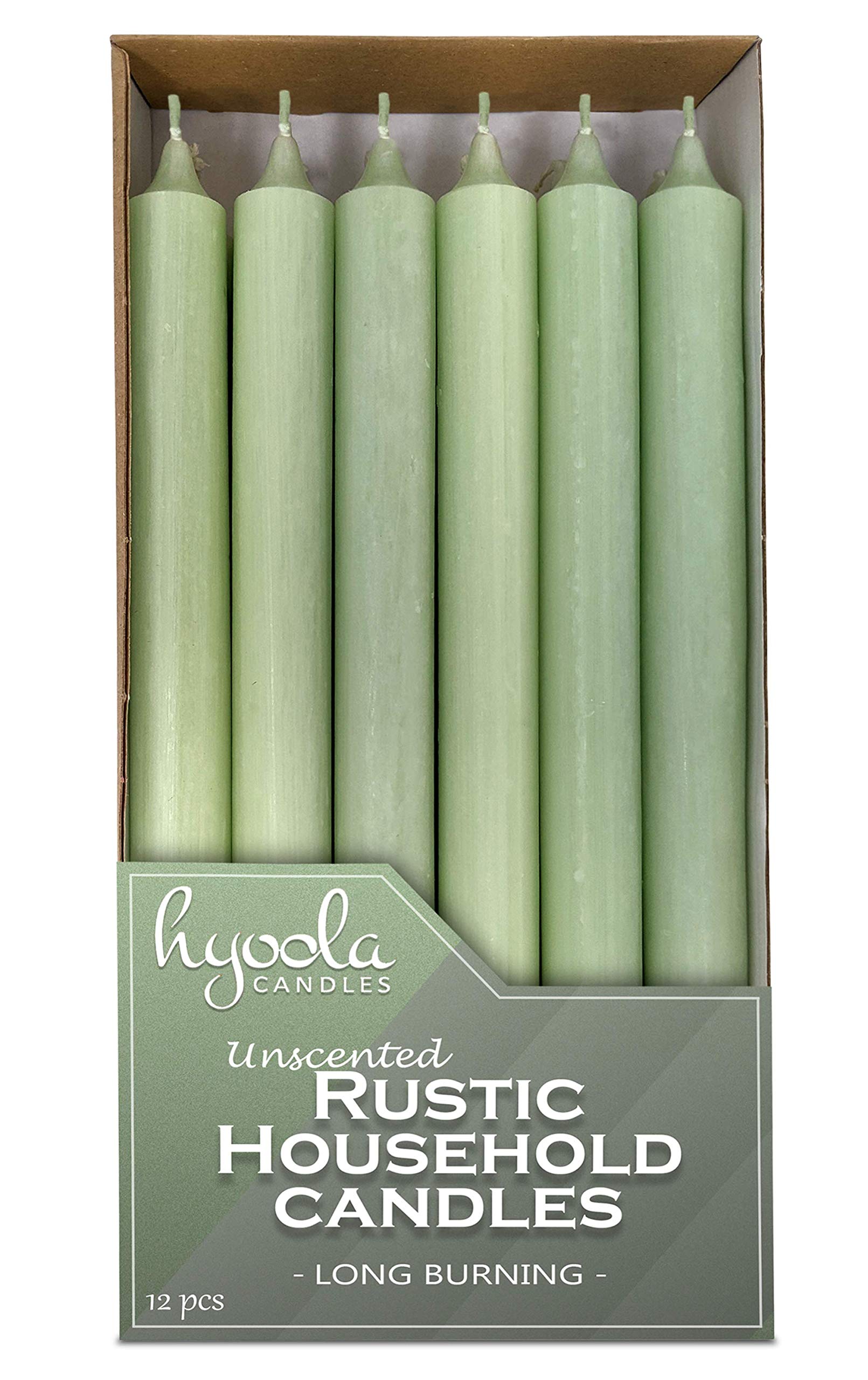 Hyoola 10 Inch Dinner Candles - 12 Pack - Light Green Tall Candles - Unscented Rustic Candles - Long Burning Candle Sticks