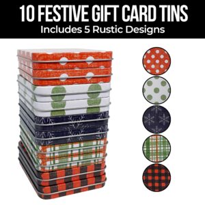 WDS Premium Gift Card Holders Tins for Christmas - 10 Rustic Metal Tin Boxes Holders with Lids for Gift Cards & Money - Box Perfect for Birthday Valentine's Easter - Custom Boxed for Easy Gift Giving