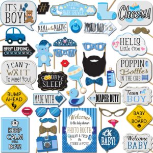 boy baby shower photo booth props - 41-pc photo booth kit with 8 x 10-inch sign, 60 adhesive pads, 45 sticks - picture props for baby shower - baby shower boy photo booth props