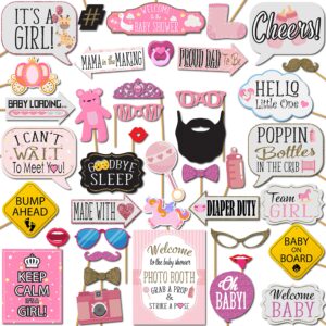 girl baby shower photo booth props - 41-pc photobooth kit with 8 x 10-inch sign, 60 adhesive pads, 45 sticks - baby photo booth props girl - photo props for baby shower