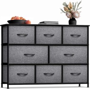 sorbus dresser with 8 drawers - chest organizer unit with steel frame wood top & handle easy pull fabric bins for clothes - wide storage furniture for bedroom, hallway, living room, nursery & closet