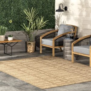 nuloom 5' x 8' outdoor performance area rug, stain resistant, weather resistant, high traffic, patio, balcony, outside, marin brown