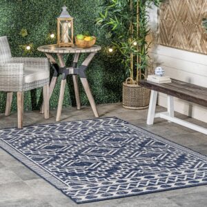 nuloom 4' x 6' outdoor performance area rug, stain resistant, weather resistant, high traffic, patio, balcony, outside, cari blue