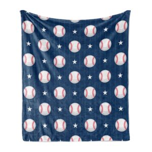 ambesonne sports soft flannel fleece throw blanket, baseball patterns on vertical striped background stars design, cozy plush for indoor and outdoor use, 50" x 60", blue red