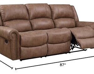 Madrona Burke Nova Brown 87" Sofa with Dual Recliners, Nailhead Trim, and Pillow Back