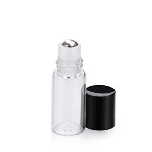 50 Pack 3ml Clear Glass Sample Vials For Essential Oils,Empty Glass Roller Bottle With Stainless Steel Roller Ball 3/4 Dram Glass Vials Perfume Roll On container-funnel,Opener,Dropper Included